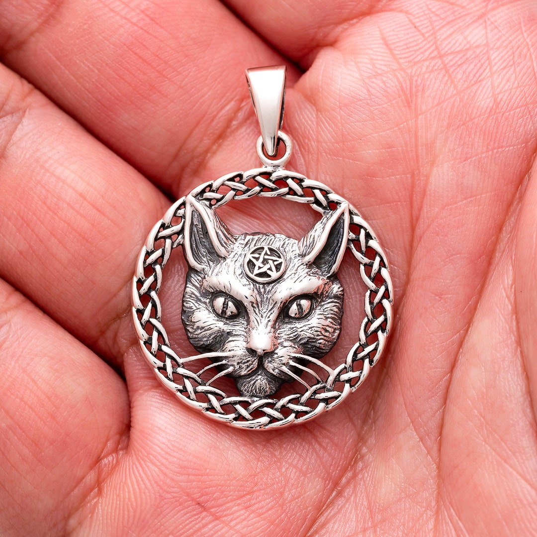 Wiccan Witchcraft Cat Pentagram Knotwork Sterling Silver Handcrafted ...