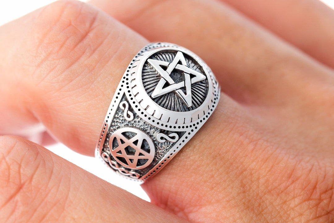 Baphomet Pentagram Lucifer Satan 925 Sterling Silver Satanic Occult ...