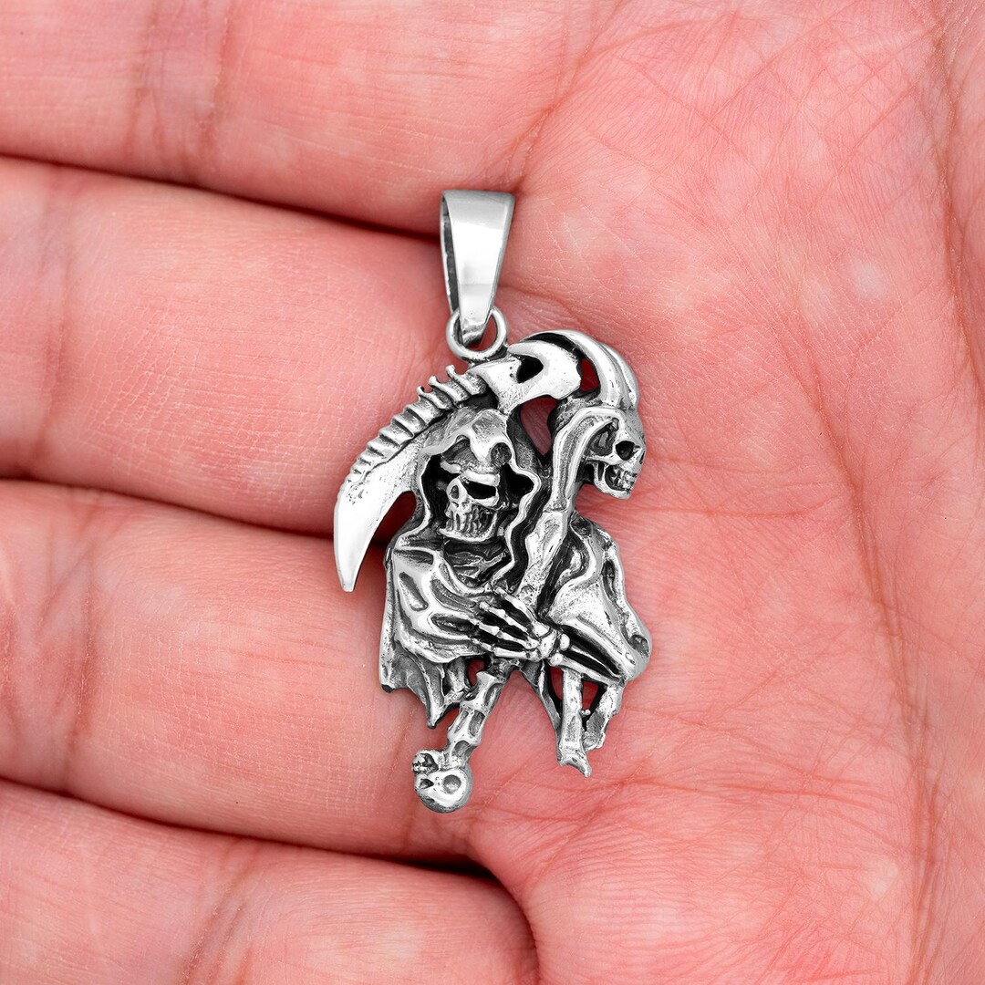 Grim Reaper Scythe God of Death Skull Sterling Silver 925 Handcrafted ...