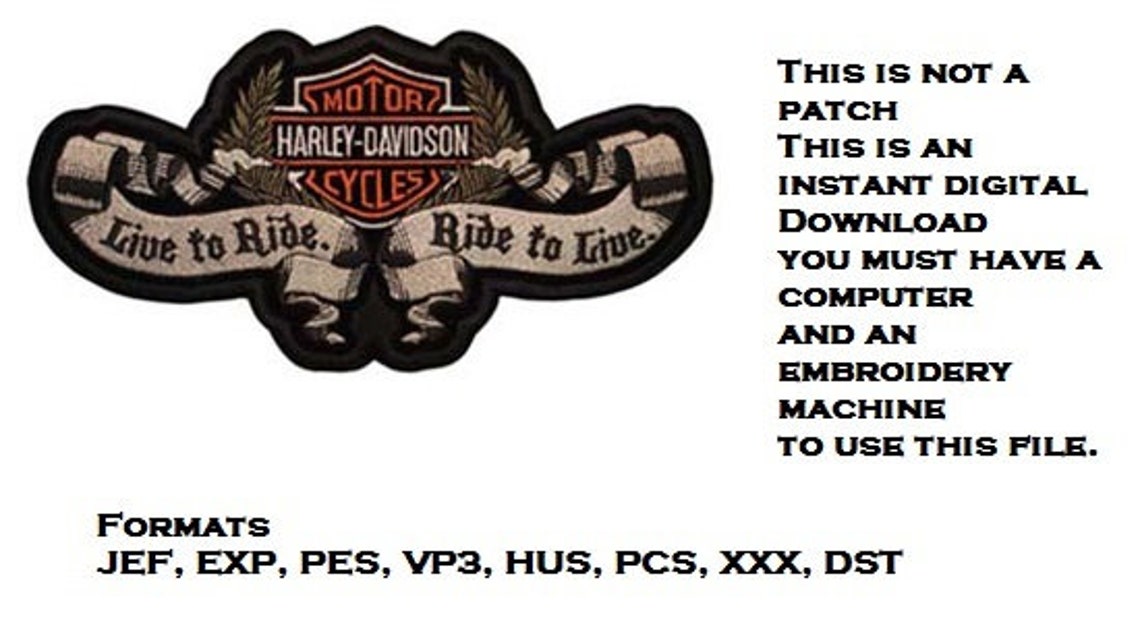 Live to Ride Machine Embroidery Design Harley Live to Ride - Etsy