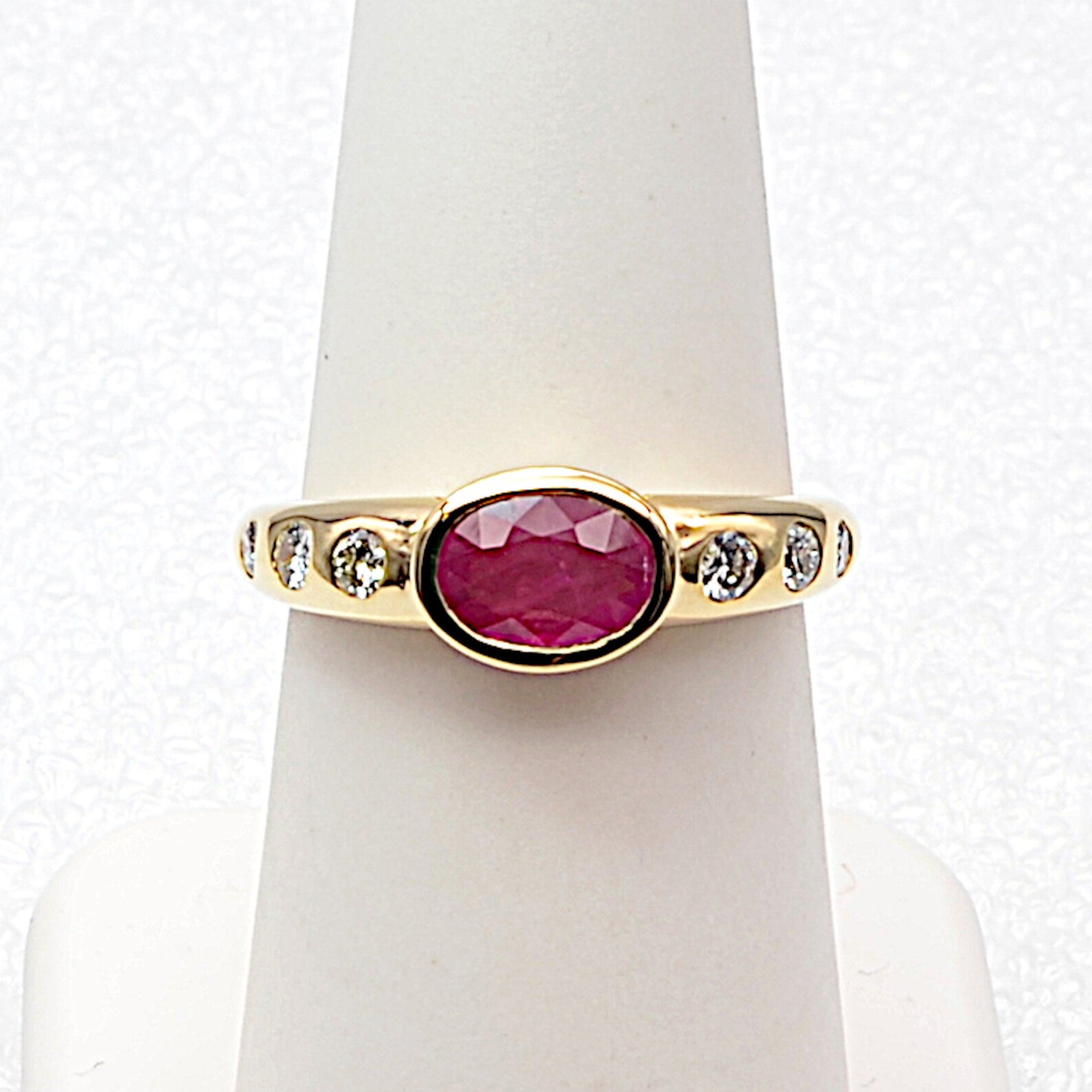 Ruby & Diamond Ring 14k Yellow Gold East West Stackable | Etsy