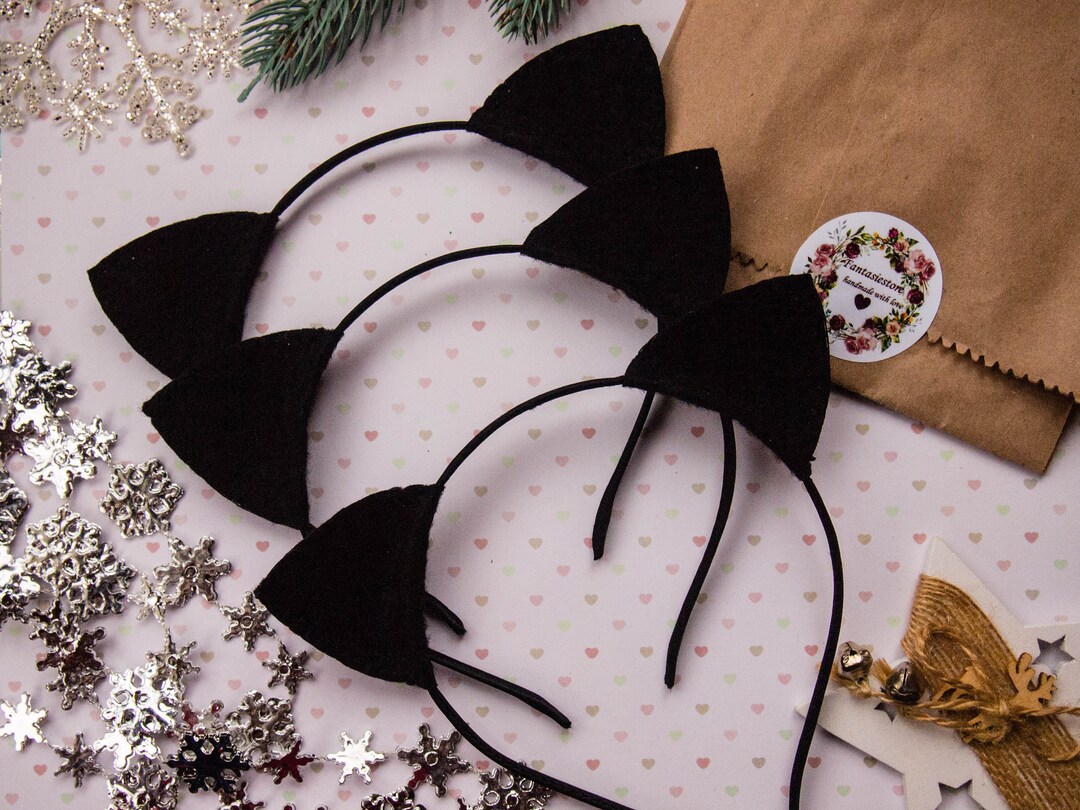 Black White Felt Cat Ears Headband, Cat Coustume - Etsy