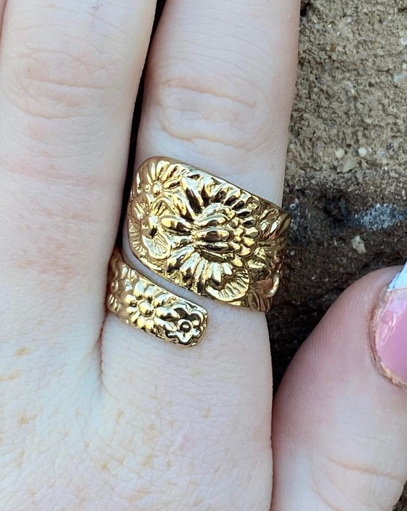 Gold Spoon Ring: Vintage Repousse Pattern, Adjustable Replica - Etsy