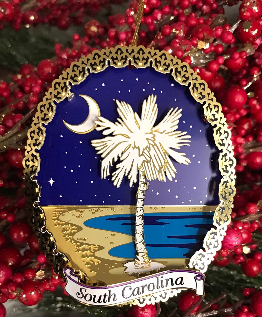 Palm and Moon South Carolina State Flag Christmas Ornament, Charleston ...