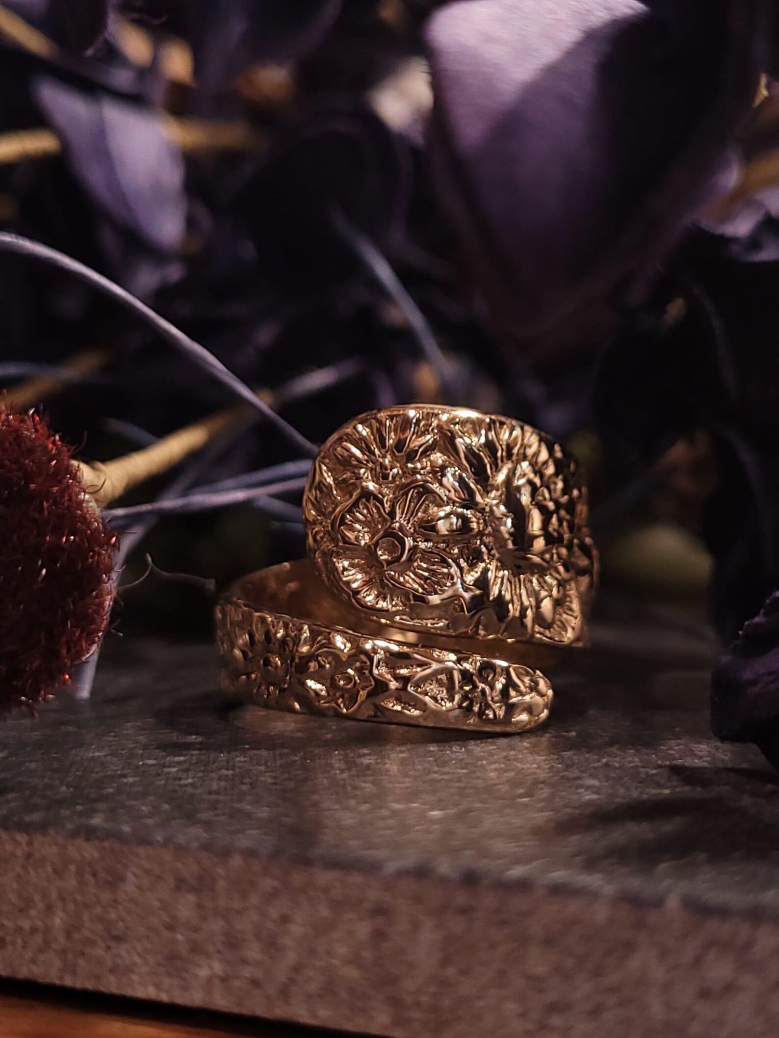 Gold Spoon Ring: Vintage Repousse Pattern, Adjustable Replica - Etsy