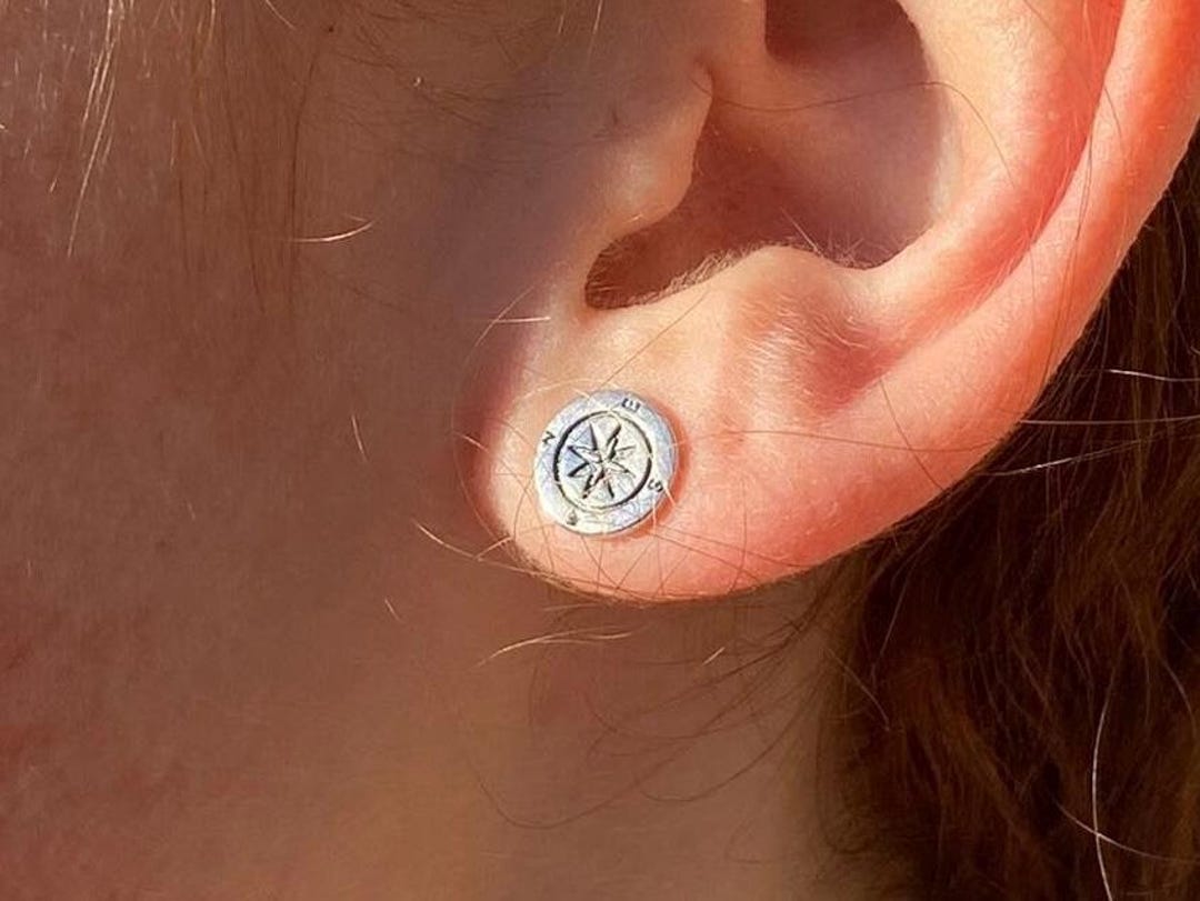 Compass Stud Earrings Sterling Silver - Etsy