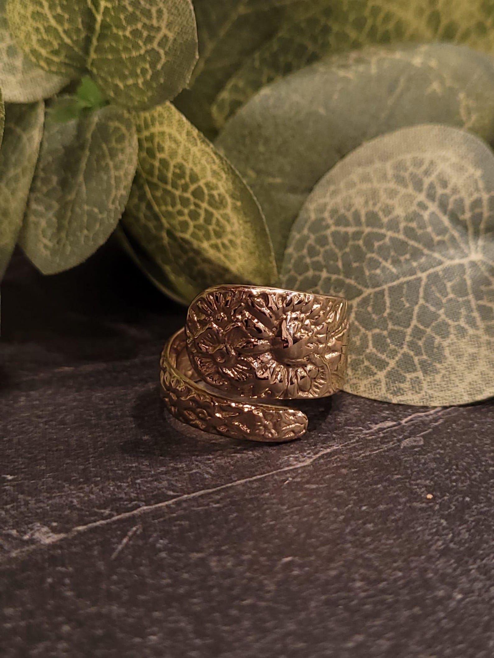 Gold Spoon Ring: Vintage Repousse Pattern, Adjustable Replica - Etsy