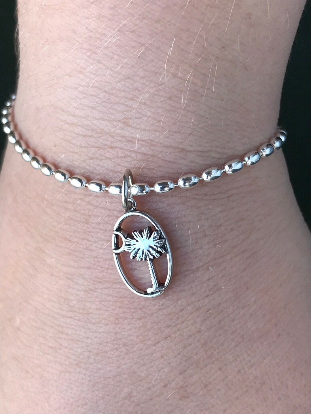 Sterling Silver Rice Bead Bracelet South Carolina State Flag Charm - Etsy
