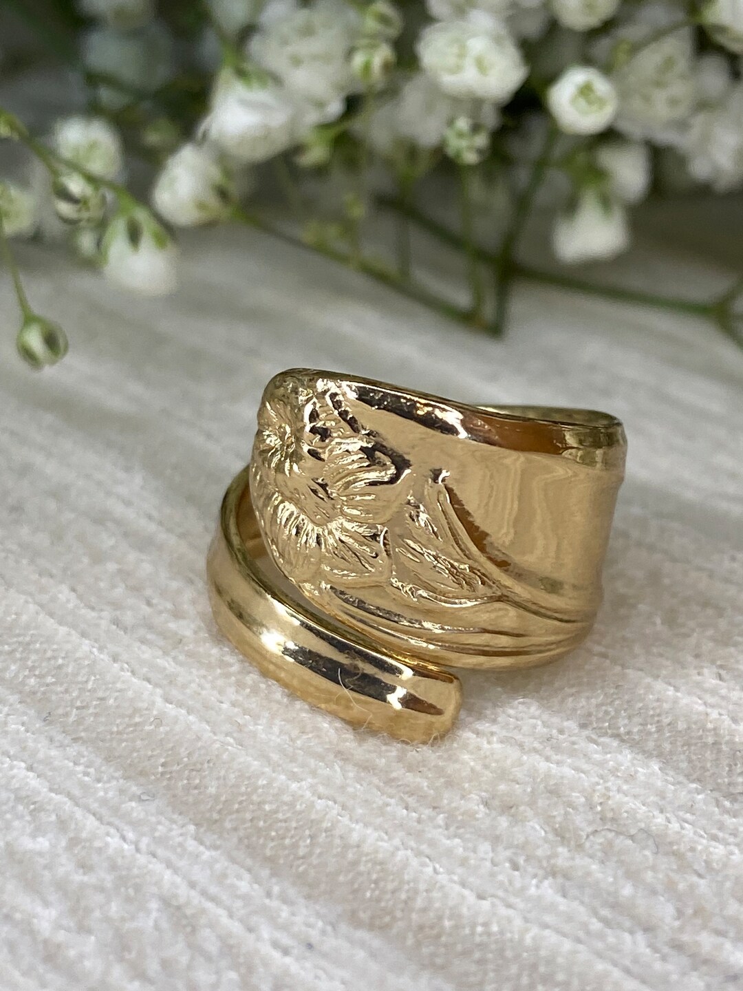 Gold Spoon Ring Daffodil Pattern - Etsy
