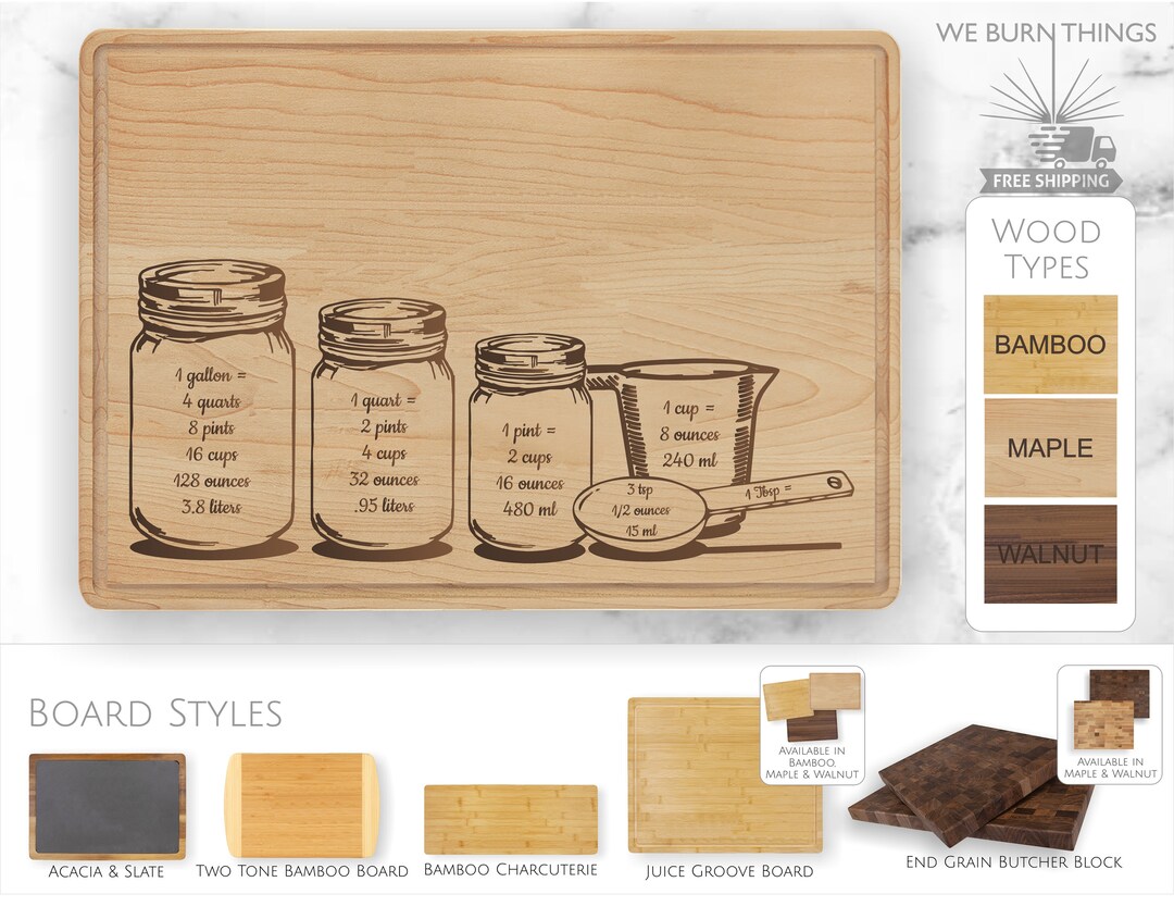 Baking Measurement Conversions Table - CUTTING BOARD: **free Shipping ...