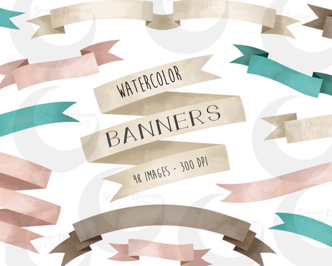 Watercolor Banners Clipart Set - Ribbon Banners & Headers - Commercial ...