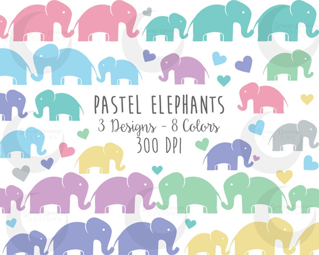 Pastel Elephant Clipart Set - Nursery New Baby Design - Commercial Use ...