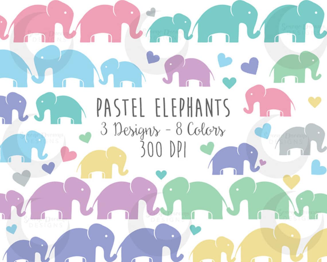 Pastel Elephant Clipart Set - Nursery New Baby Design - Commercial Use ...