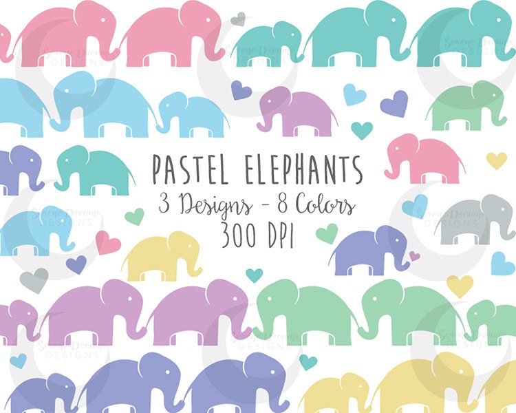 Pastel Elephant Clipart Set - Nursery New Baby Design - Commercial Use ...