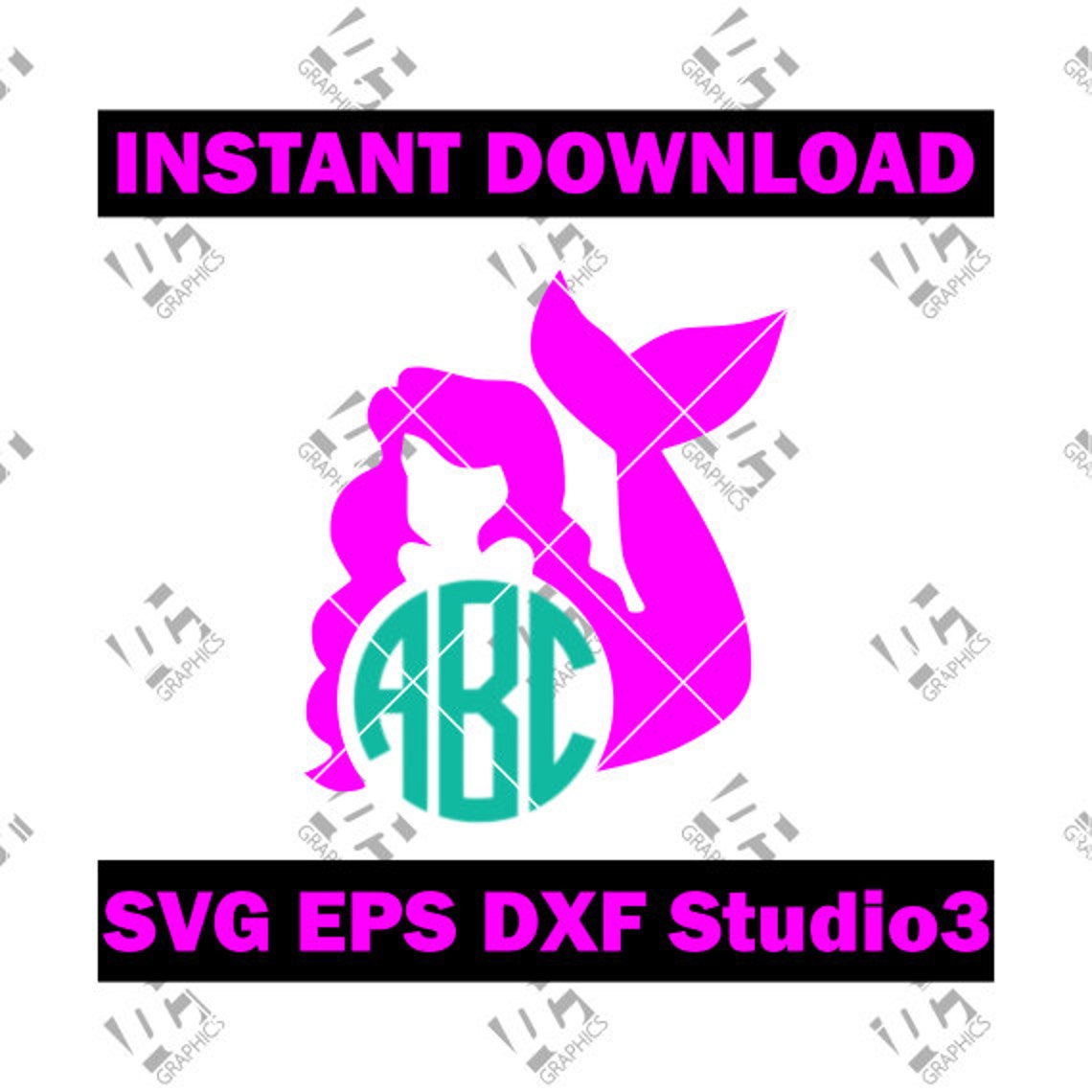 Mermaid Monogram Frame Vector Cutting File Cricut - Etsy