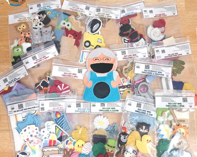 Old Lady Who Swallowed a Fly Puppets, Lady Plus Finger Puppet Sets ...