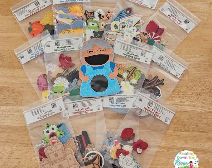 Old Lady Who Swallowed a Fly Puppets - Lady Plus 9, or 18 Finger Puppet ...