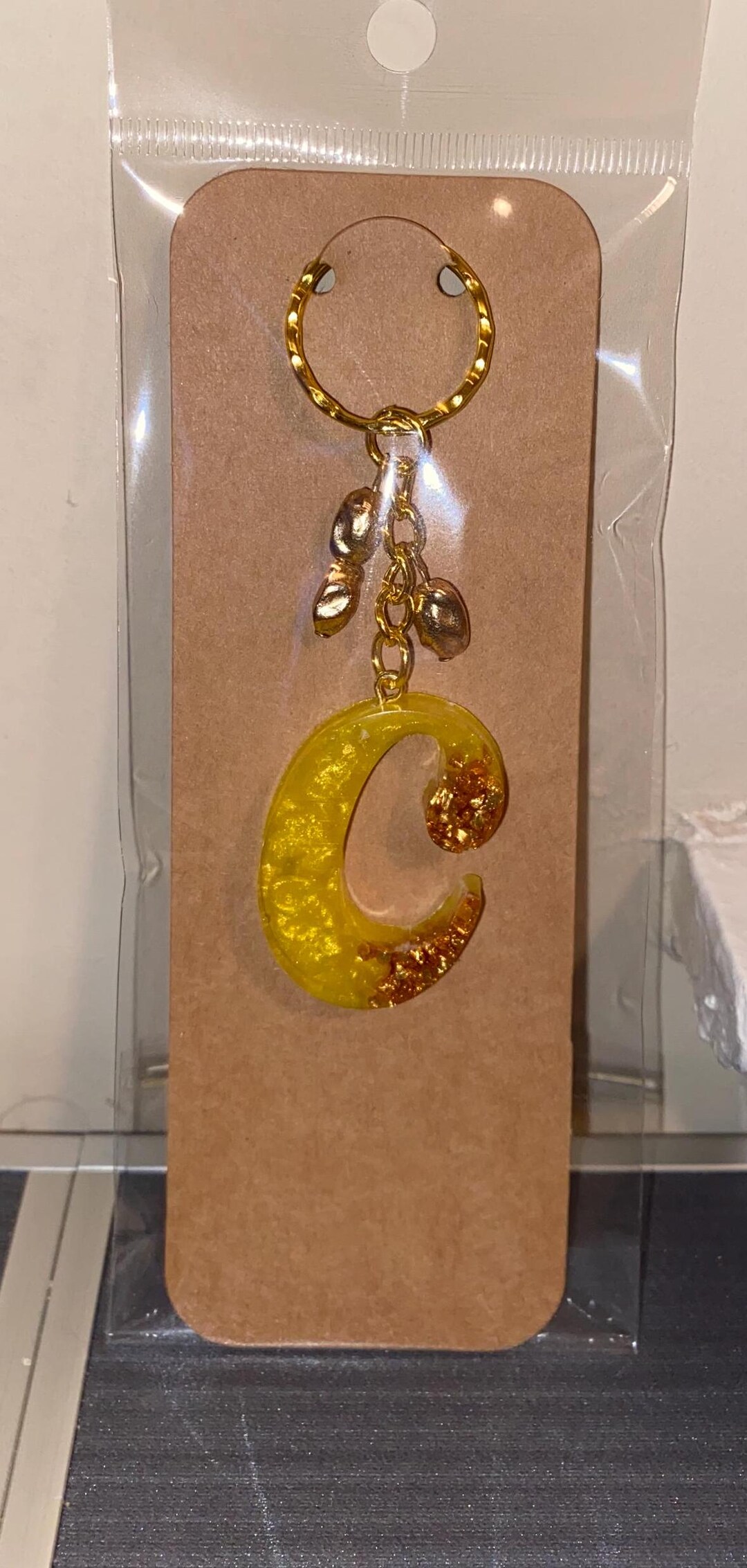 Yellow and Gold Letter C Keychain - Etsy