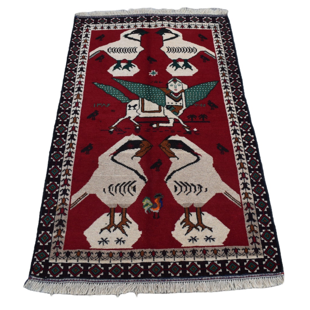 Handmade Afghan Tribal Pictorial Rug Nomad Oriental Carpet 3'0 X 4'8 Ft ...