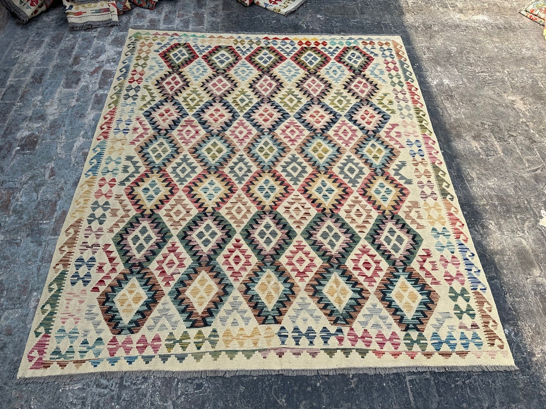 70% off 8'1 X 9'9 Modern Tribal Afghan Hazara Chobi Kilim Rug Kilim Rug ...