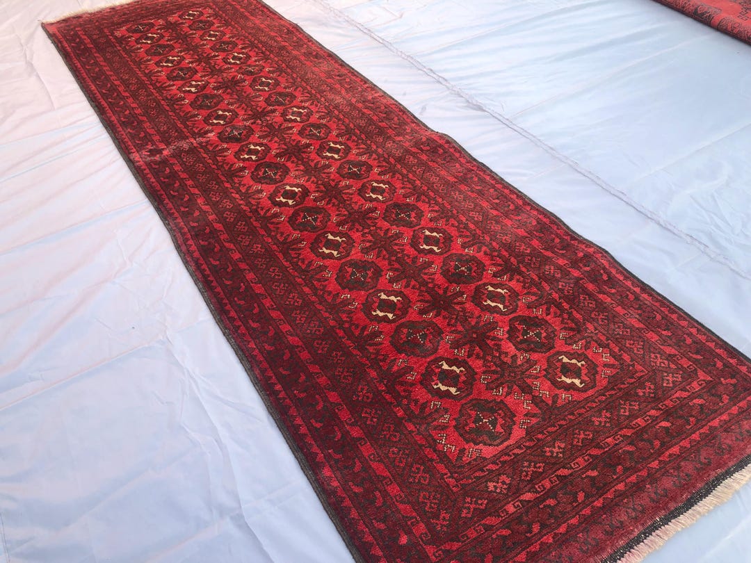 Antique Afghan Turkmen Runner Rug, Hand Knotted Wool Carpet, Vintage ...