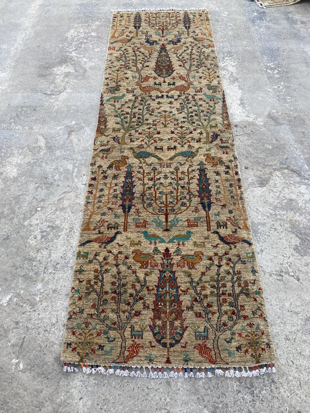 2.10x9.9 Ft Tree of Life Runner Rug, Afghan Pictorial Oushak Runner Rug ...