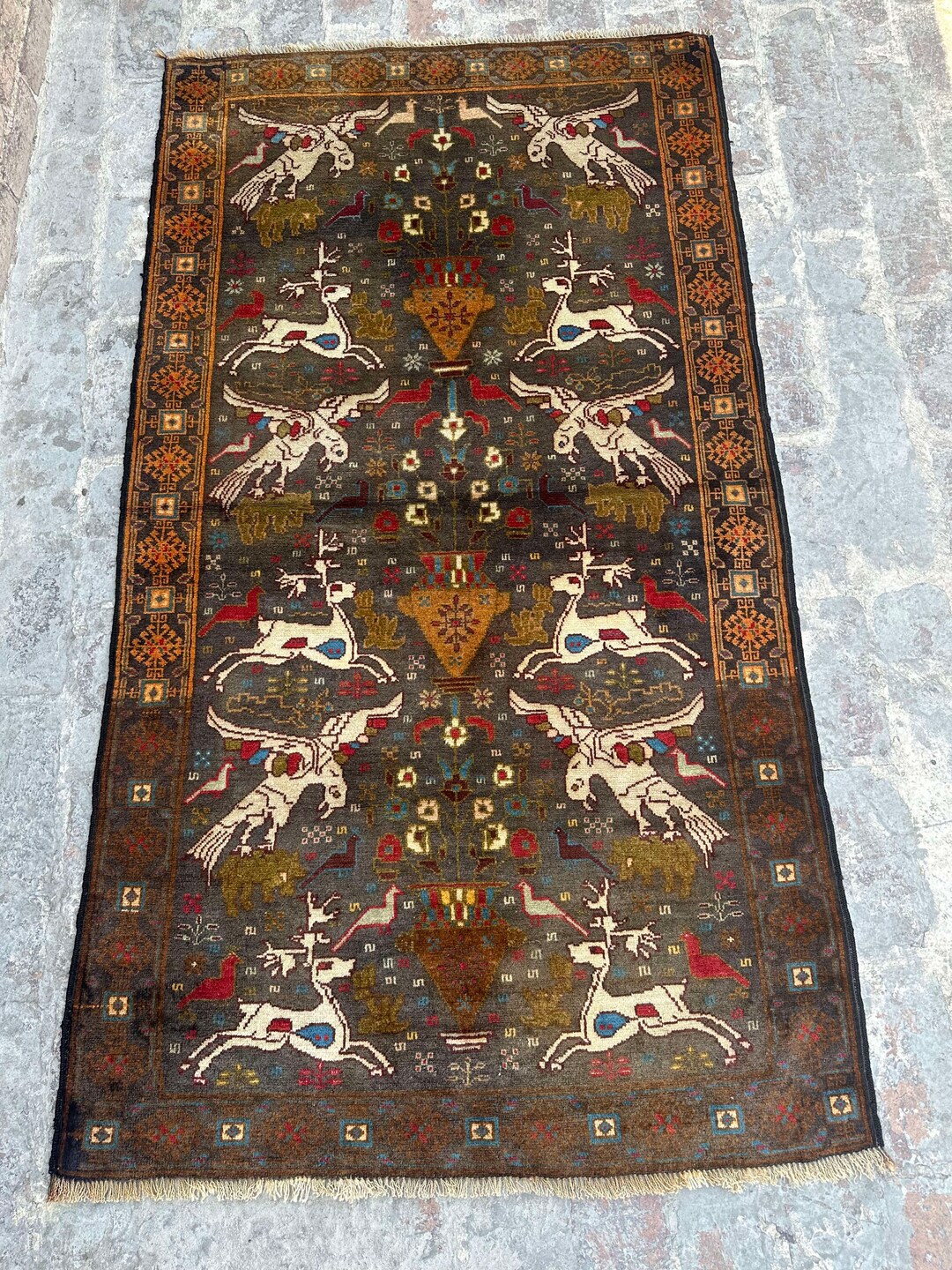 70% off 3'8 X 6'4 Vintage Tribal Afghan Animal Hunting Pictorial Baluch ...