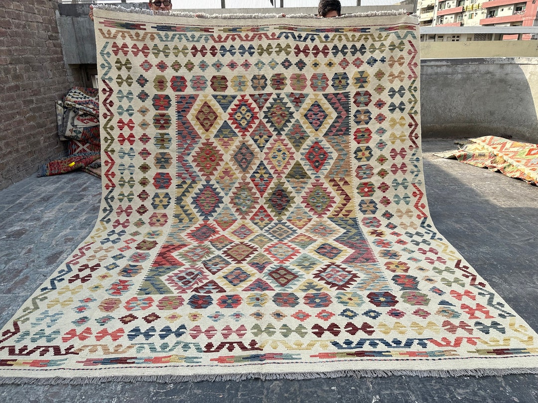 70% off 8'1 X 9'11 Modern Tribal Afghan Hazara Chob Rang Kilim Rug ...