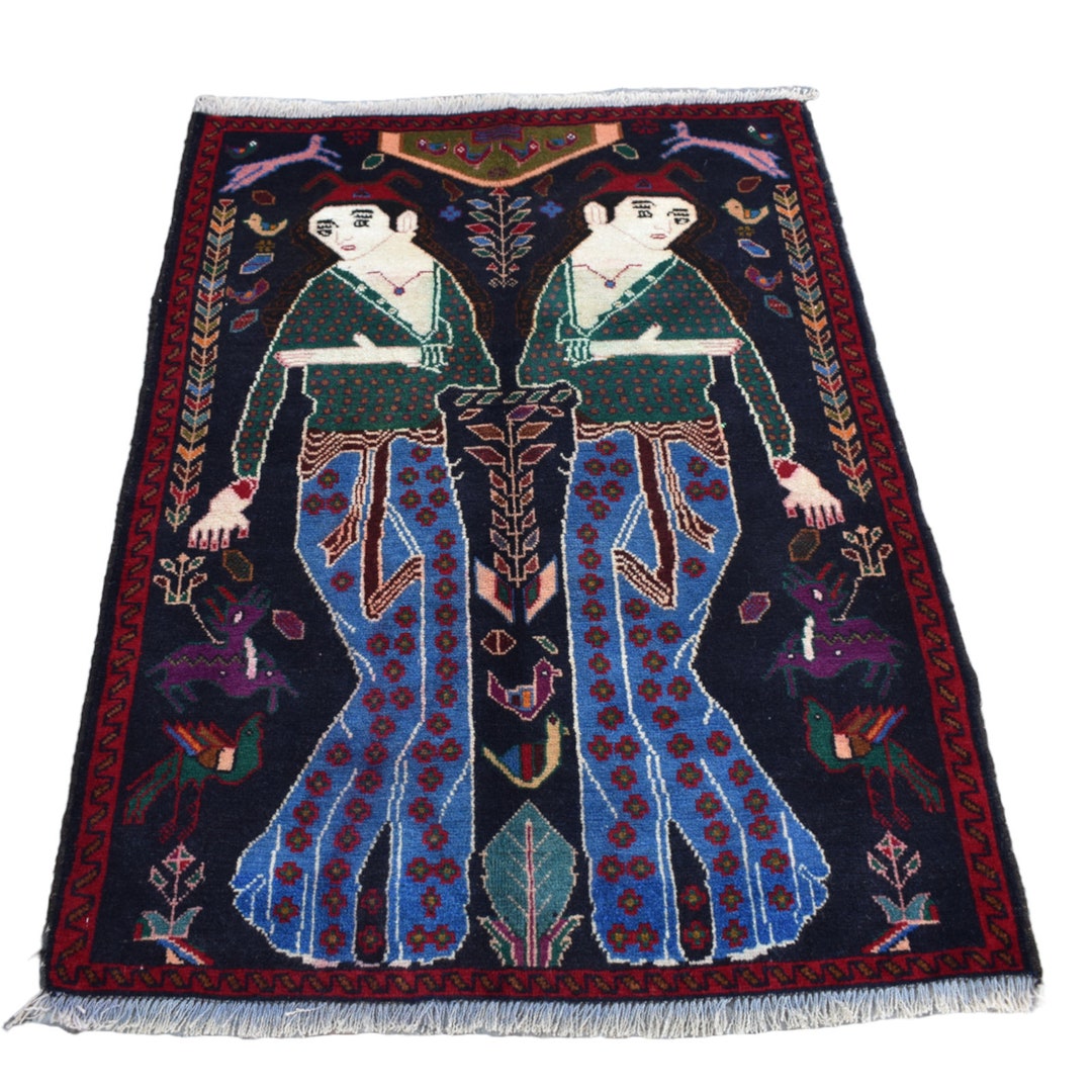 Tribal Fine Figural Pictorial Rug Handmade Afghan Carpet 3.2 X 4.4 Ft ...