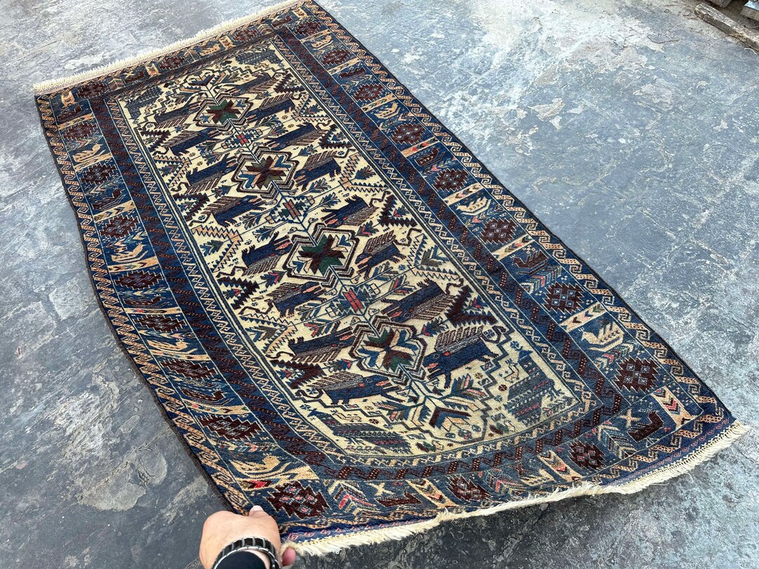 70% off 3'8 X 6'9 Vintage Tribal Afghan Rug Pictorial Animal Hunting ...