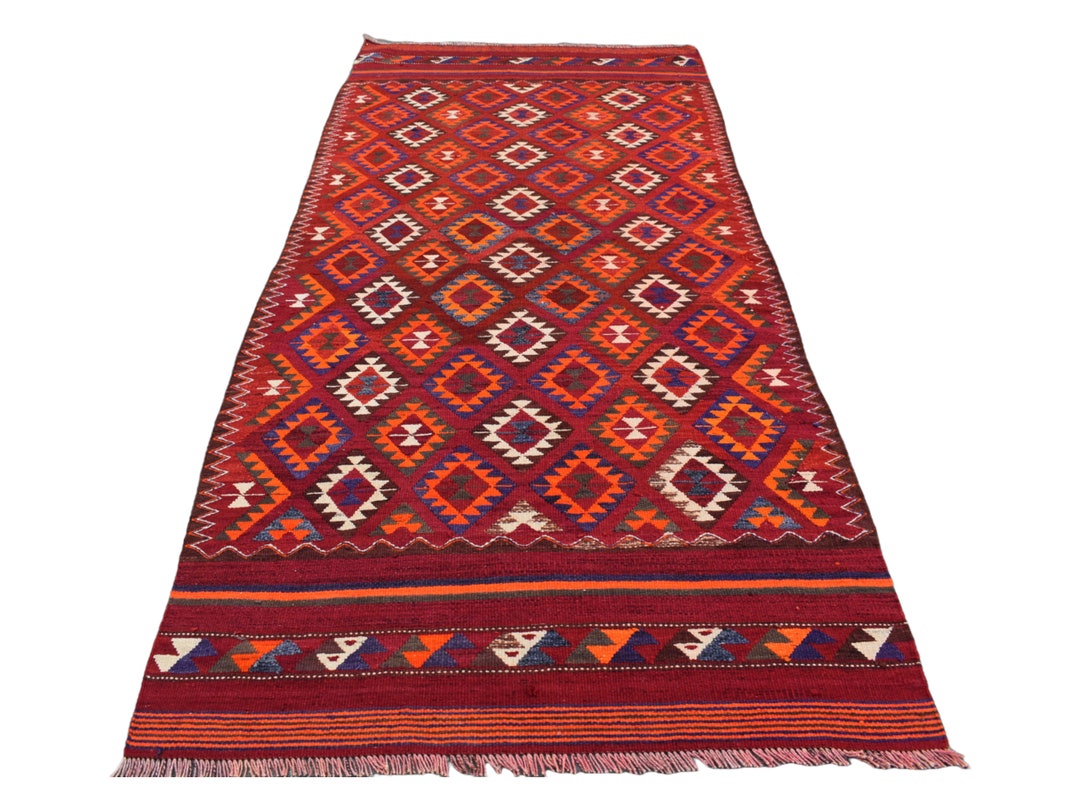 Handwoven Vintage Afghan Hazara Kilim Rug 100% Wool Kilim Rug 4'8 X 10 ...
