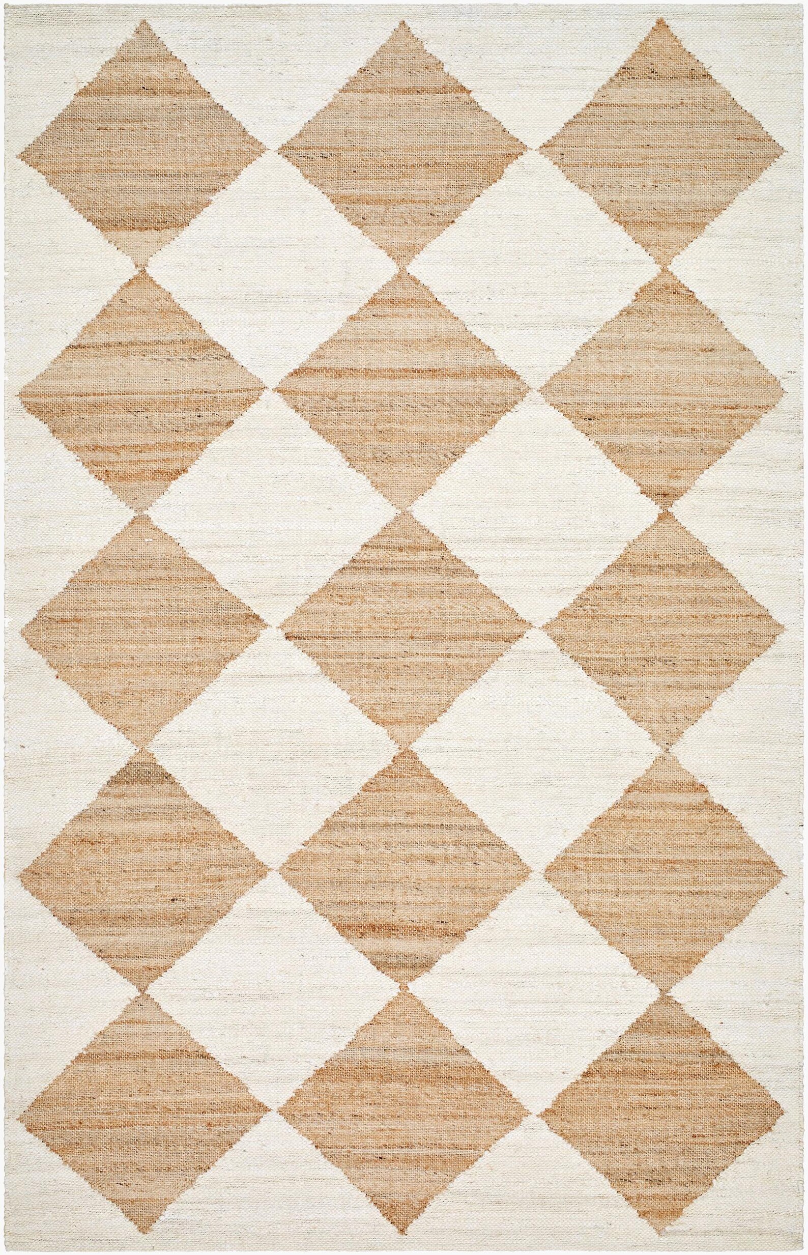 Hand-woven Jute Rug 8x10 Ft Diamond Pattern Natural Fiber Living Room ...