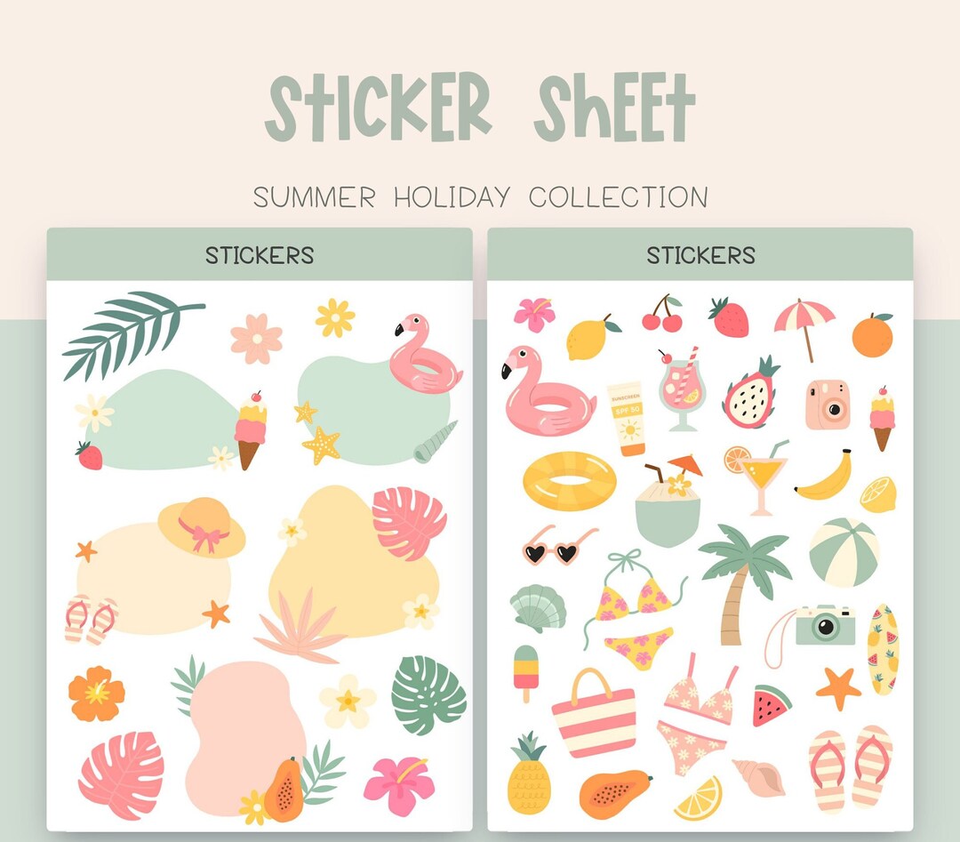 Printable Summer Holiday Stickers Summer Beach Stickers Artwork Summer ...