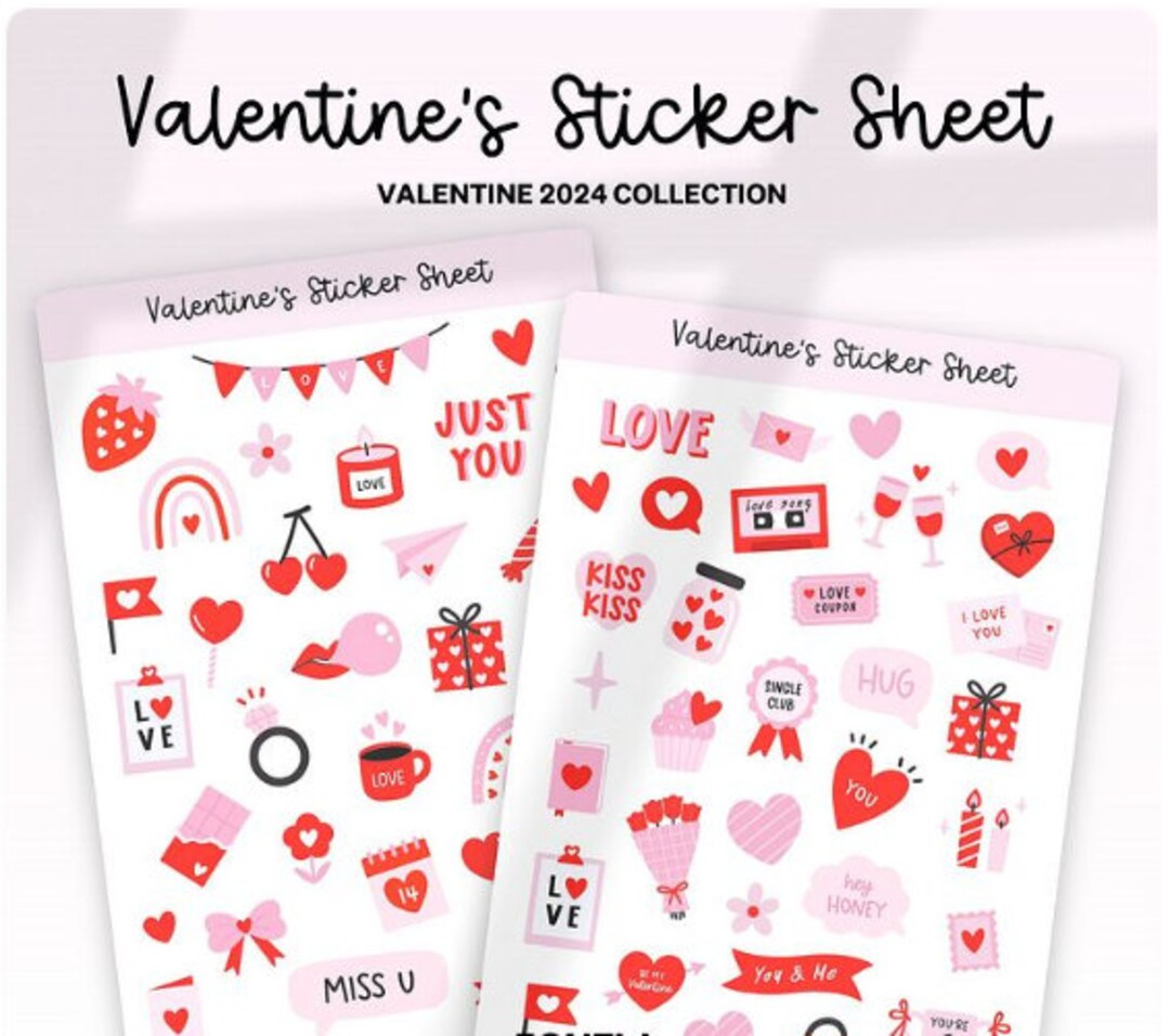 Printable Valentine's Day Stickers12 Sheets DIY Scrapbookdiy Valentine ...