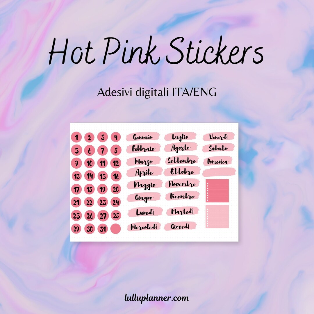 Hot Pink Calendar Essential Digital Stickers | ITALIAN | ENGLISH ...