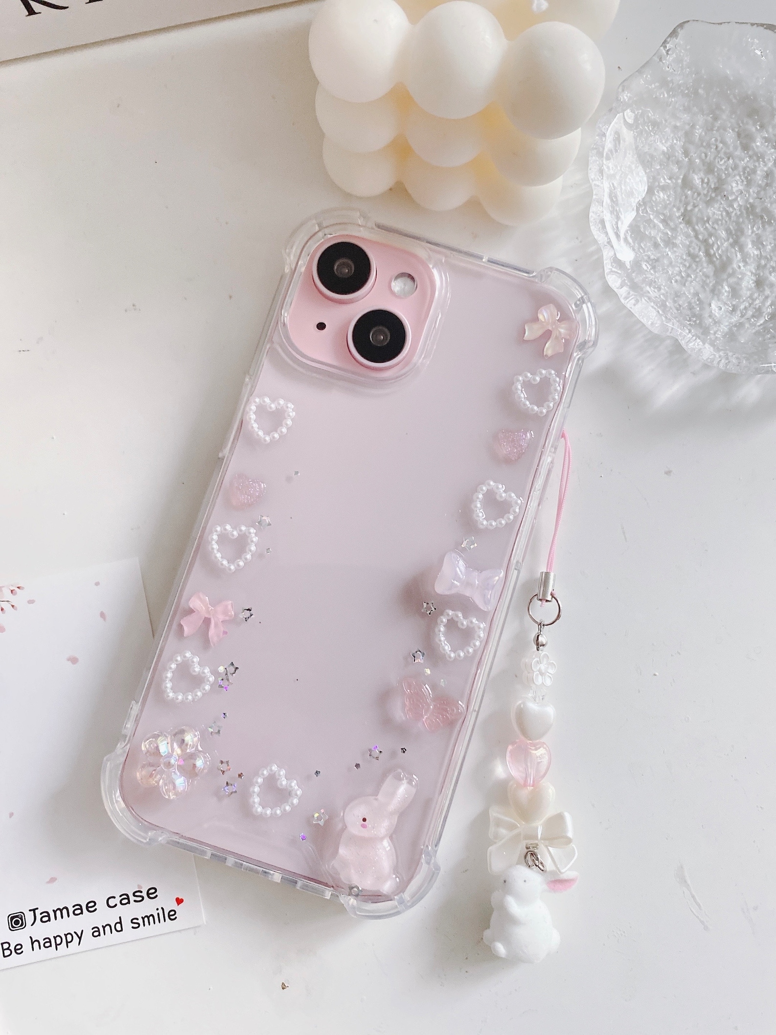 Rabbit Bunny Pink Ribbon iPhone 15/14/13/12/11 Galaxy S24/S23/S22/S21 ...