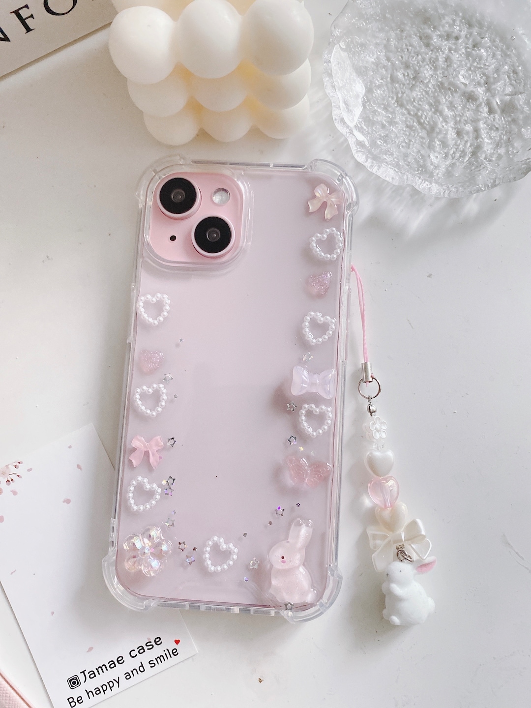 Rabbit Bunny Pink Ribbon iPhone 17/16/15/14/13/12/11 Galaxy S25/S24/S23 ...