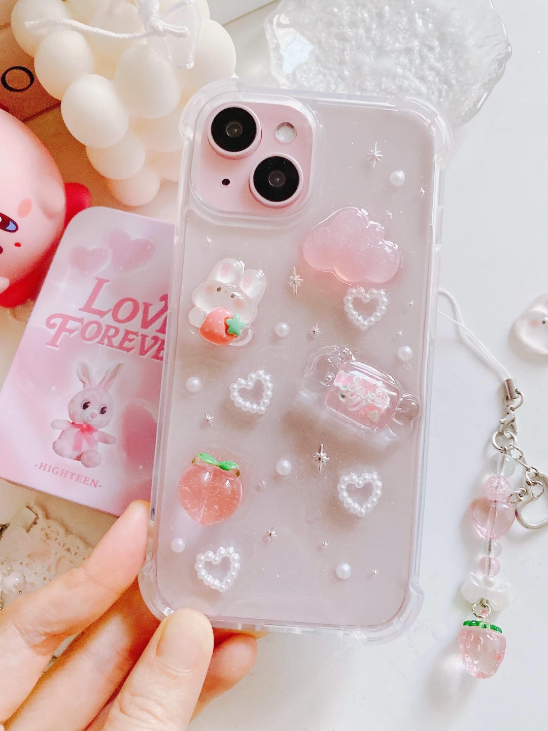 Rabbit Bunny Cloud Candy Peach iPhone 17/16/15/14/13/12/11 Galaxy S25 ...