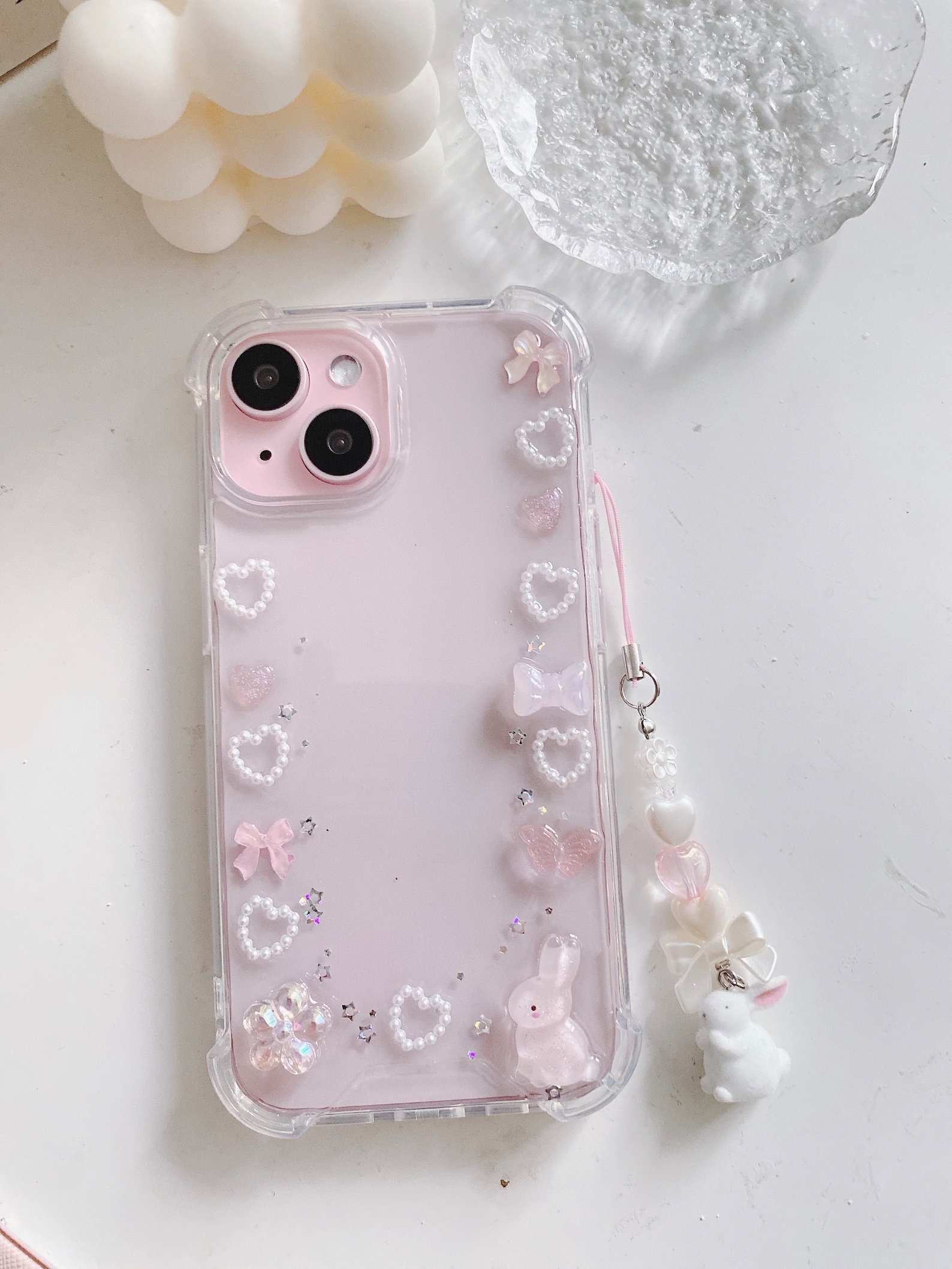 Rabbit Bunny Pink Ribbon iPhone 15/14/13/12/11 Galaxy S24/S23/S22/S21 ...