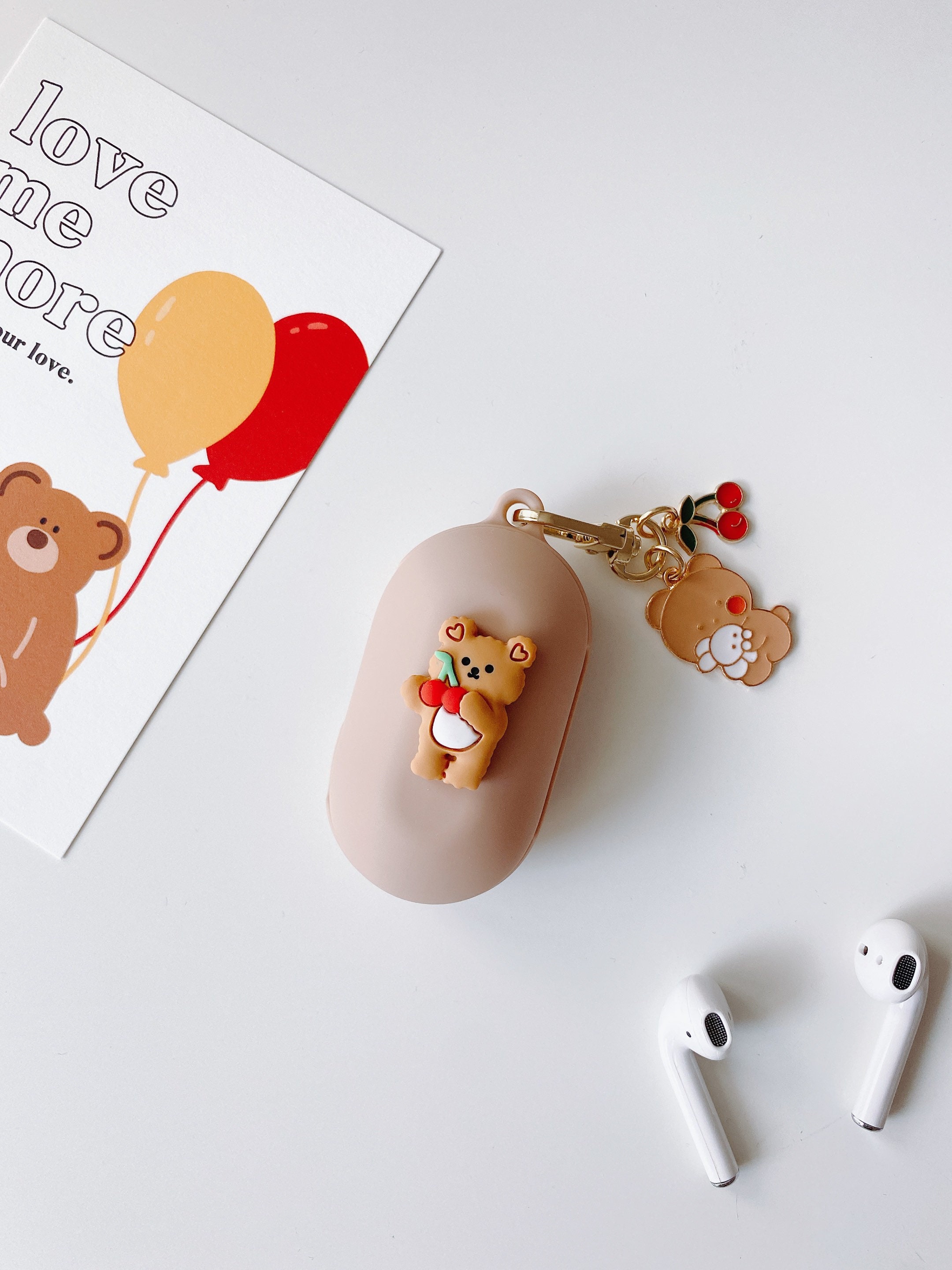 Brown Bear Cherry Galaxy Buds and Buds Plus Case Keychain | Etsy