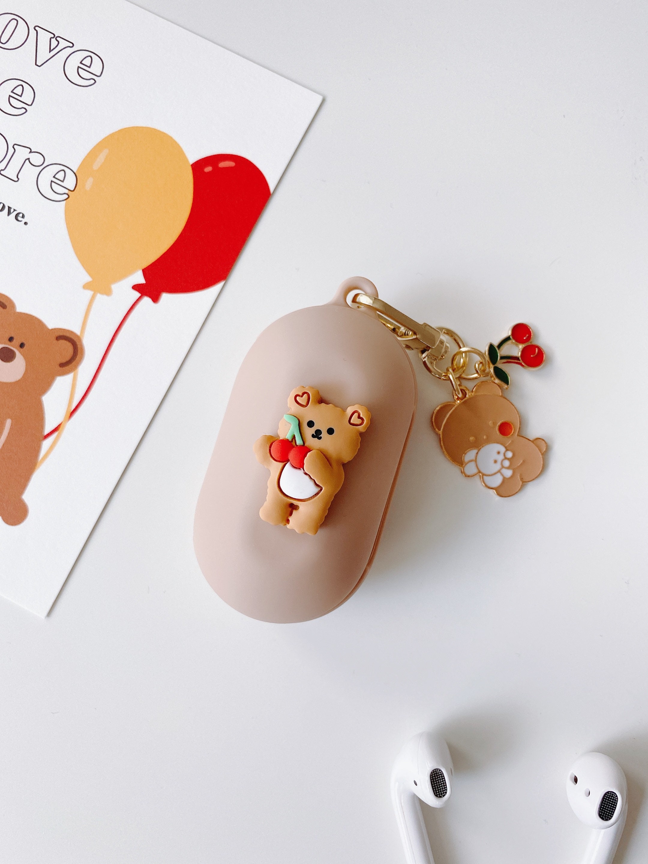 Brown Bear Cherry Galaxy Buds and Buds Plus Case Keychain | Etsy