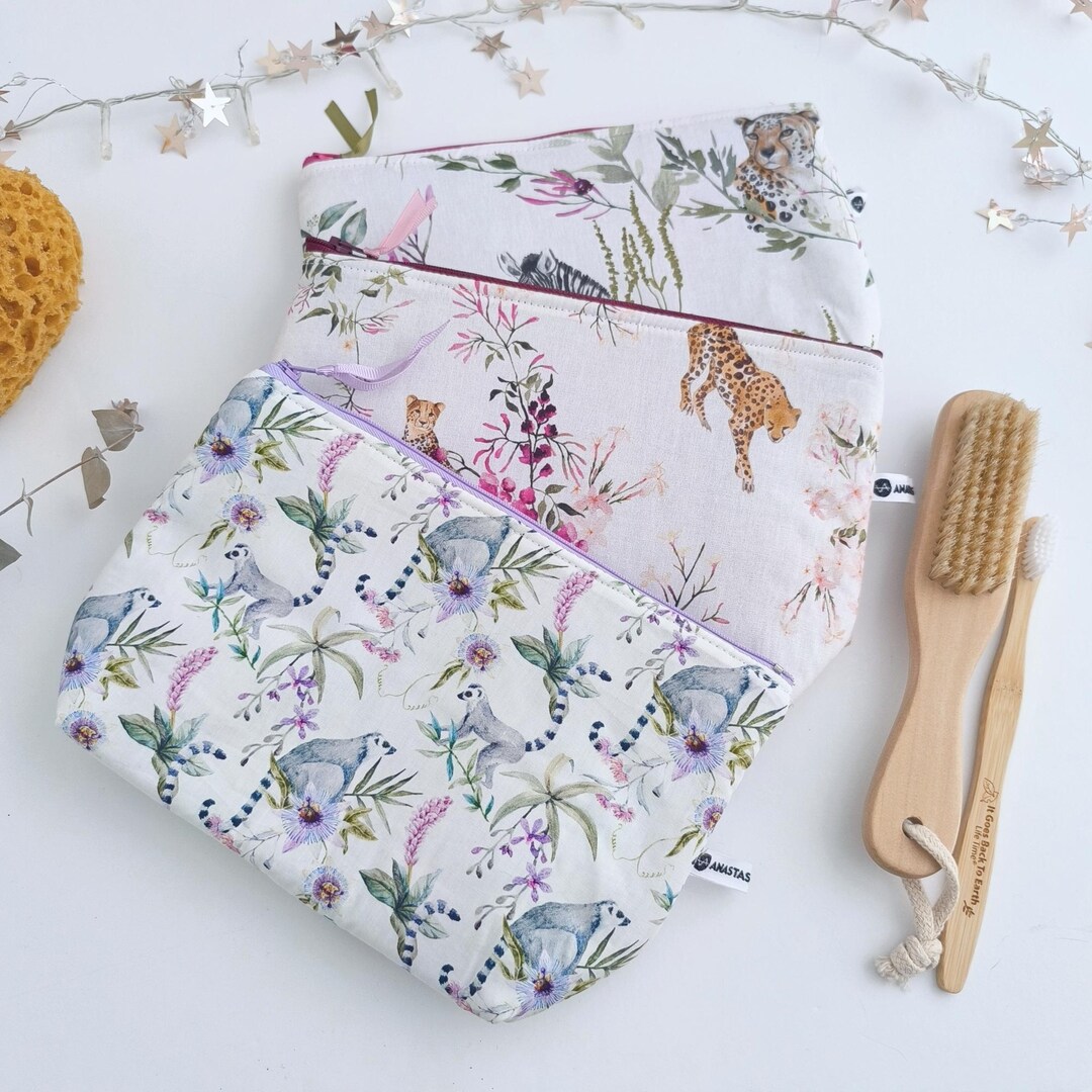Waterproof Toiletry Bag Lemur Print, Makeup Pouch With Leopards, Zebra ...