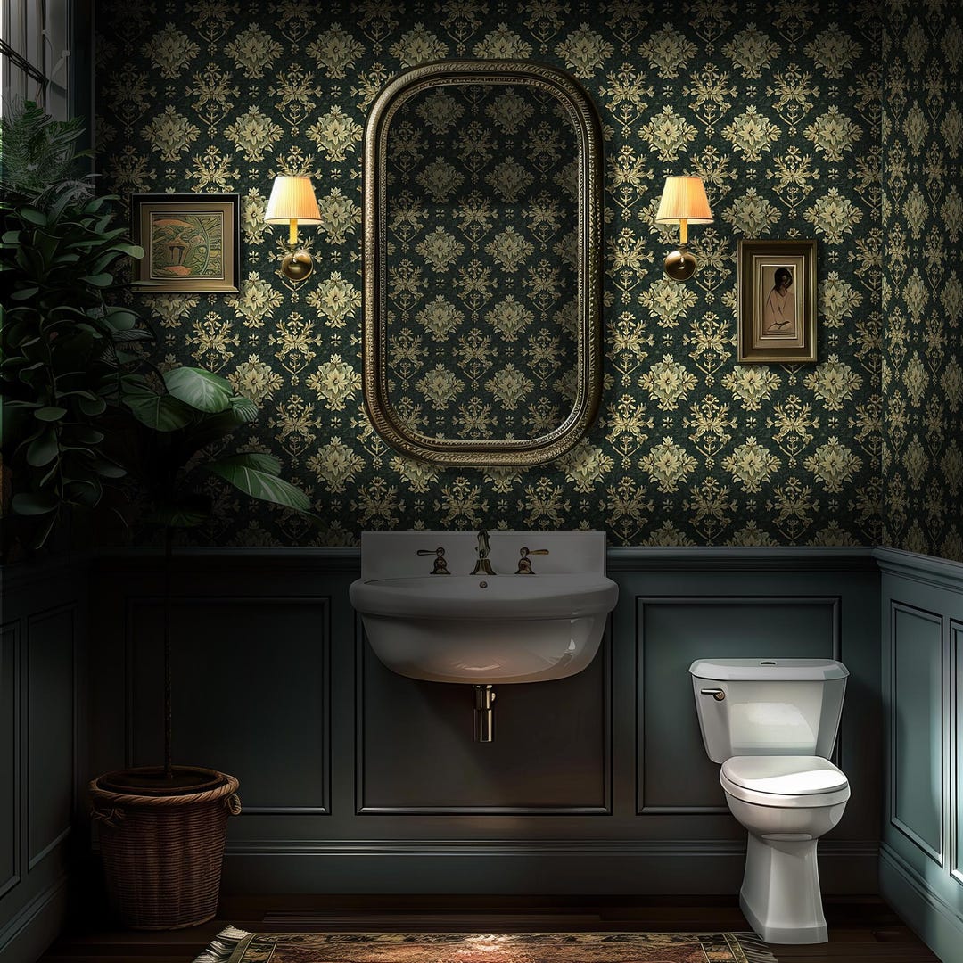 Medieval Green Wallpaper – Bohemian Damask Mural, William Morris ...