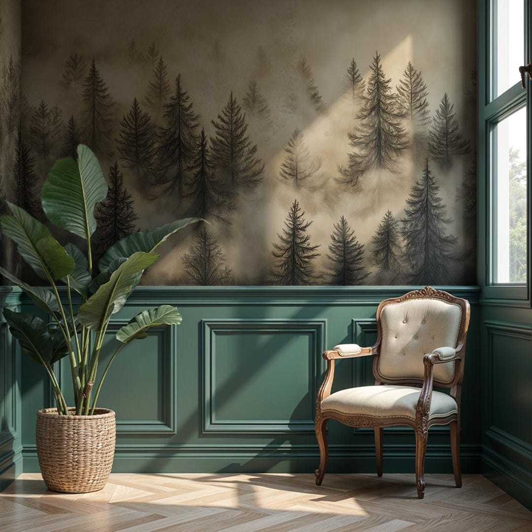 Panoramic Rural Mural, Vintage Wallpaper Scene, Removable Wall Decor ...