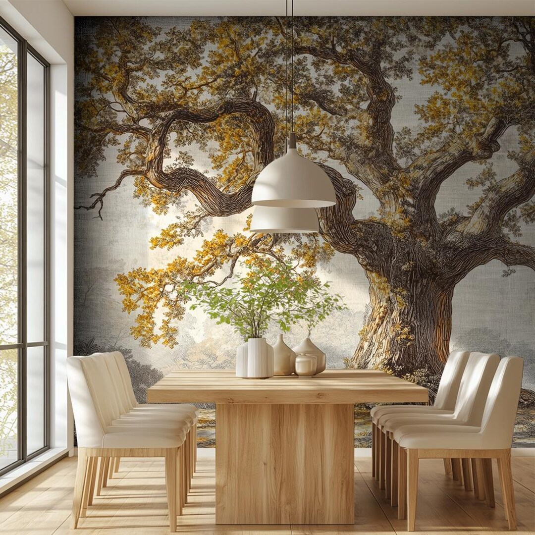 Vintage Oak Tree Mural: Rustic Nature Dining Room Decor - VM60 - Etsy