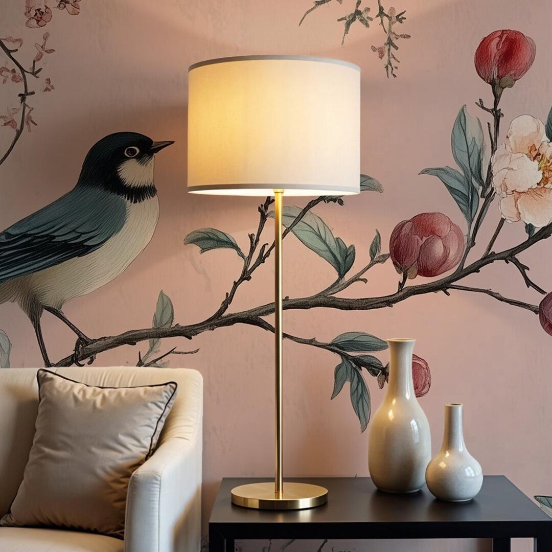 Blush Bird and Blossom Wall Mural: Chinoiserie Botanical Wallpaper ...