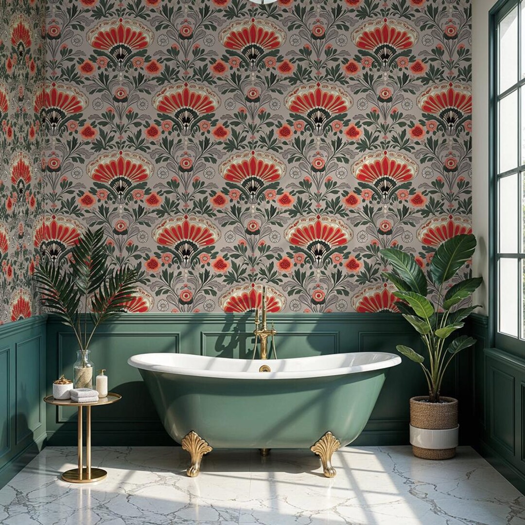 William Morris Red Floral Wallpaper: Cottagecore Peel and Stick Vintage ...