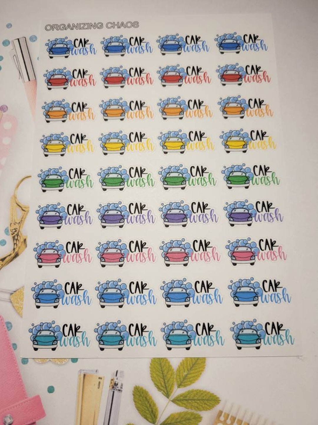Car Wash Planner Stickers, Rainbow Carwash Planner Stickers - Etsy