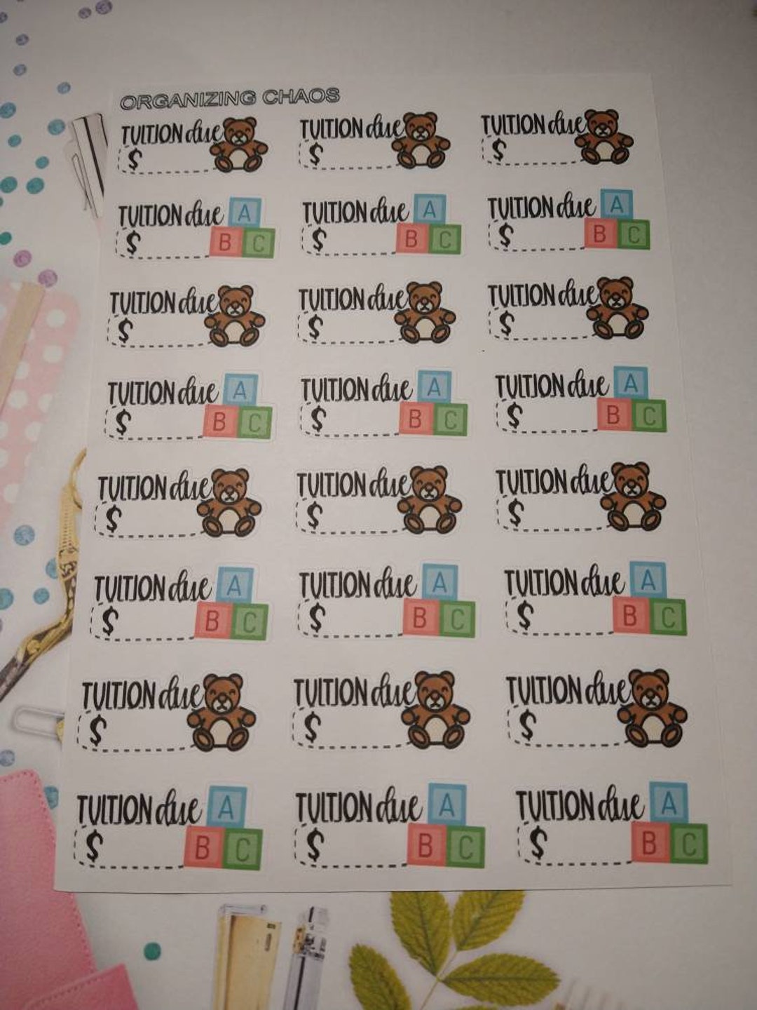 Tuition Due Planner Stickers, Daycare Fee Planner Stickers, Daycare ...