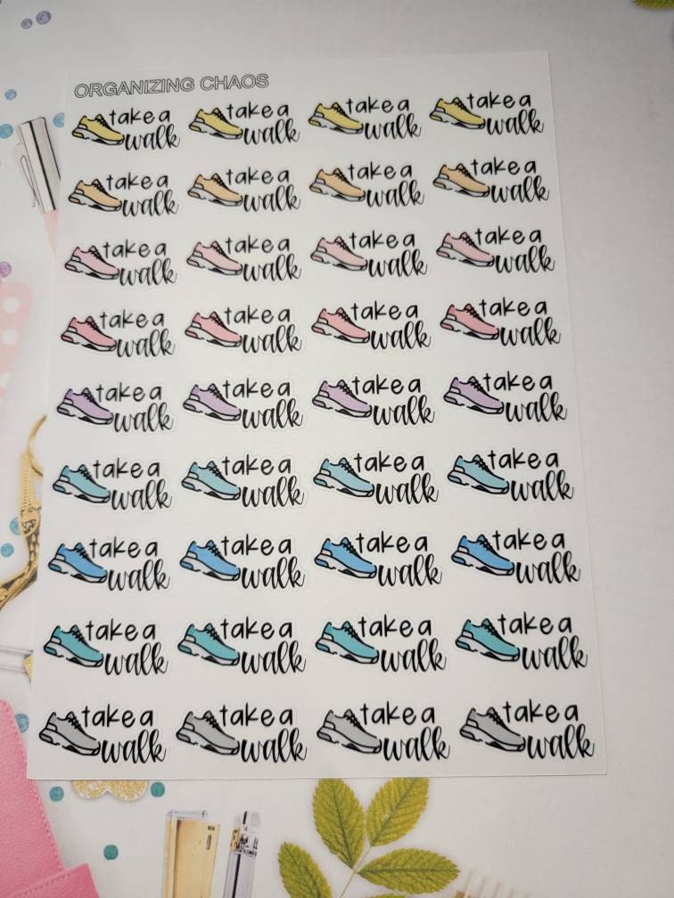 Take A Walk Planner Stickers, Fitness Planner Stickers, Walking Planner ...